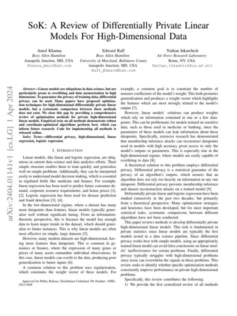 Sok A Review Of Differentially Private Linear Pdf Regression