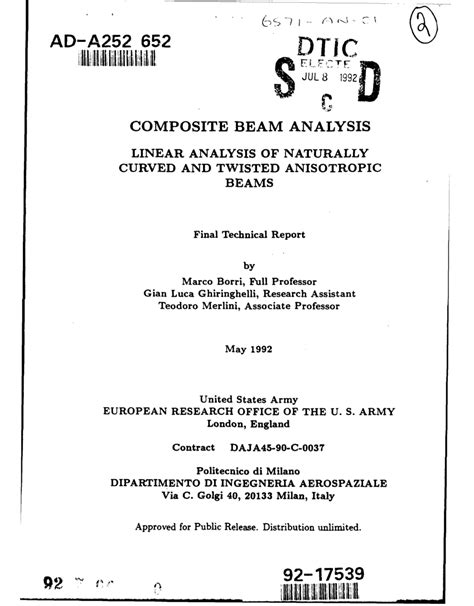 PDF Composite Beam Analysis Linear Analysis Of Naturally Curved And Twisted Anisotropic Beams