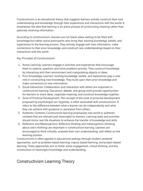 Constructivism Learning Theory Pdf Constructivism Philosophy Of Education Learning