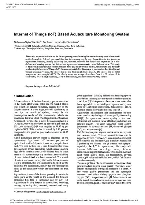Pdf Internet Of Things Iot Based Aquaculture Monitoring System