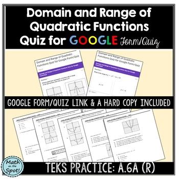 Domain And Range Of Quadratic Functions Quiz For Google Form Quiz