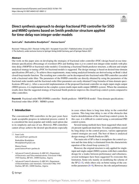 Direct Synthesis Approach To Design Fractional Pid Controller For Siso