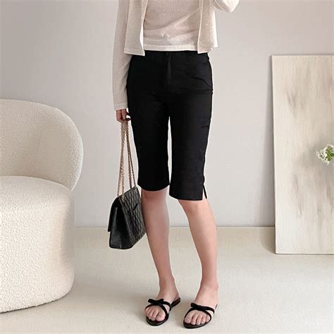 우아모르 핏보장🩵날씬핏 자체제작 밴딩ver추가 바이커 카프리 팬츠 썸머 여름 슬랙스 반바지 정장 반바지 여성 5부 7부 반바지 스판 슬릿 옆트임 밴딩 55~88