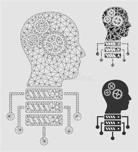 Cyborg Server Node Vector Mesh Carcass Model And Triangle Mosaic Icon Stock Vector