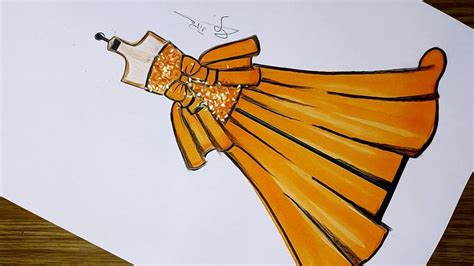 تعلم رسم فستان كيوت باللون البرتقالي 🧡 رسم فساتين تعليم رسم الأزياء