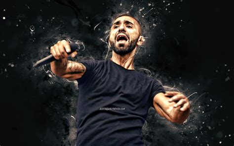 تحميل خلفيات Motrip 4 ك أضواء النيون الزرقاء مغني الراب الألماني