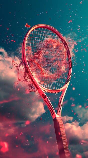 Tennis Racket Exploding In A Cloud Of Red Dust And Particles Premium Ai Generated Image