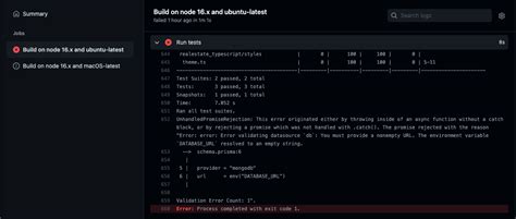 github action workflow fails because of env database url in `schema