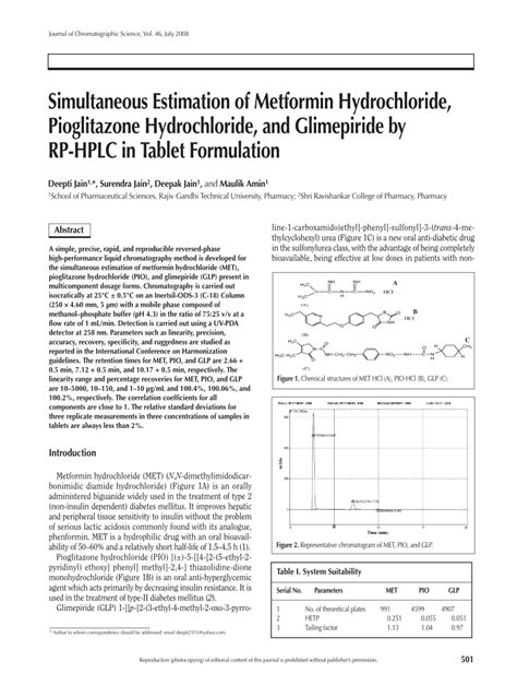 Pdf Simultaneous Estimation Of Metformin Hydrochloride Pioglitazone Hydrochloride And