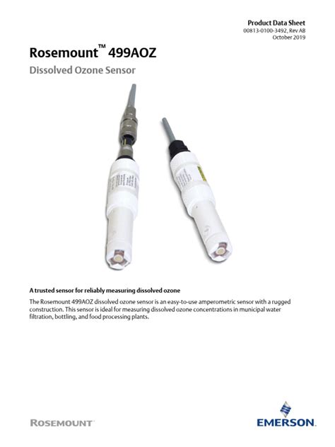 Product Data Sheet 499aoz Dissolved Ozone Sensor Rosemount En 69276