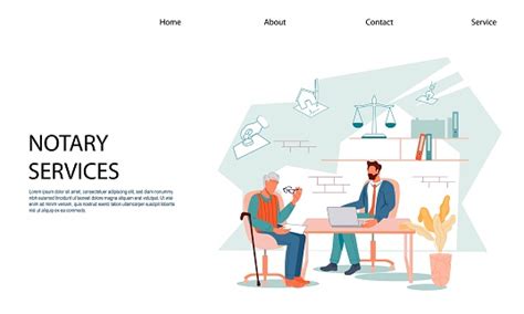 공증인 서비스 웹 사이트 배너 템플릿 변호사 사무실에서 노인과 함께 공증인에 대한 스톡 벡터 아트 및 기타 이미지 공증인