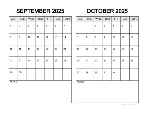 Printable September And October 2025 Calendar Free