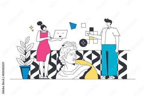 Designer Agency Outline Web Concept In Modern Flat Line Design