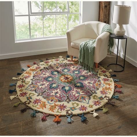 Bright Round Rug With Tassel Trim Country Door