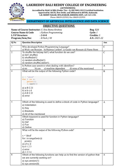 python objective questions lakireddy bali reddy college of