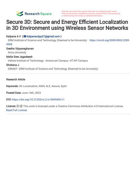 Pdf Secure 3d Secure And Energy Efficient Localization In 3d