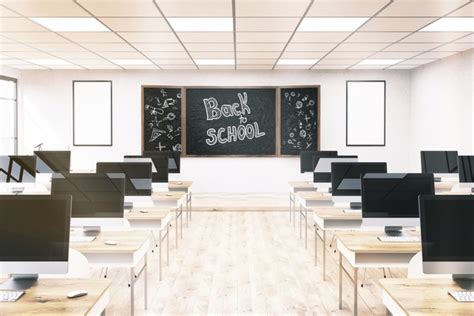 College Computer Lab Wall Mockup 5 Photos Libres De Droits Et Images