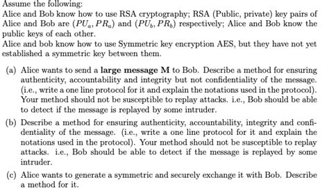 Solved Assume The Followingalice And Bob Know How To Use Rsa