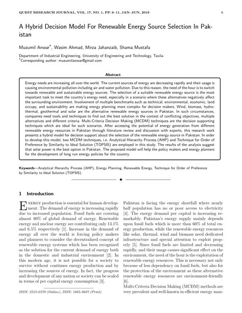 Pdf A Hybrid Decision Model For Renewable Energy Source Selection In