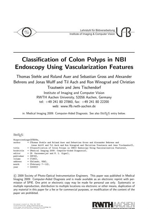 Pdf Classiﬁcation Of Colon Polyps In Nbi Endoscopy Using Dokumen Tips