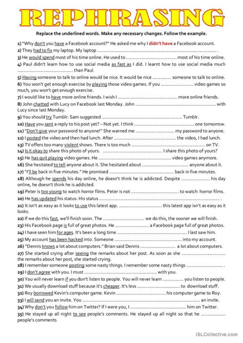Social Media Technology Sentence T… English Esl Worksheets Pdf And Doc