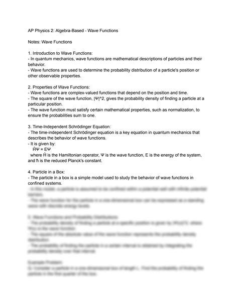 SOLUTION Ap Physics Algebra Based Wave Functions Studypool