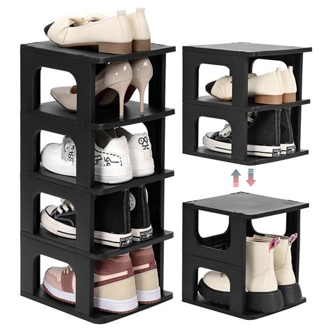 TRZZ Tier Small Shoe Rack Vertical Narrow Stackable Organizer With Removable Partition