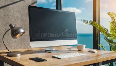 3d Minimal Desktop With Blank Screen Mockup Empty Screen For Text And Logo Replacement Concept