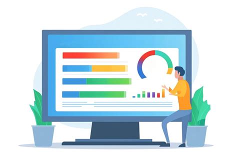 Man Analyzing Data On A Large Computer Screen With Colorful Charts And