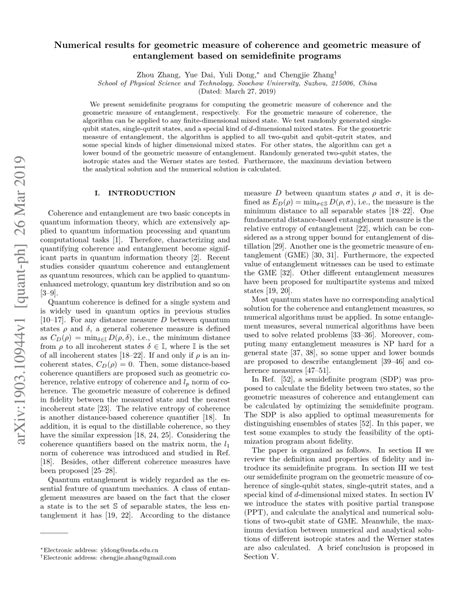 Pdf Numerical Results For Geometric Measure Of Coherence And