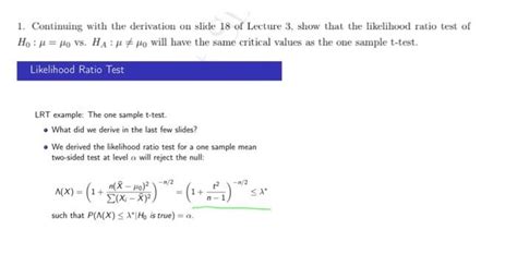 Solved 1 Continuing With The Derivation On Slide 18 Of