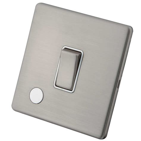 M2 Decorative Screwless 20A DP Switch With Flex Outlet White Insert Brushed Stainless Steel