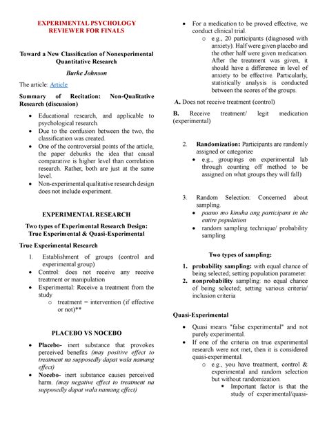 Expe Psy Lec Reviewer Lecture Notes Experimental Psychology Reviewer For Finals Toward A