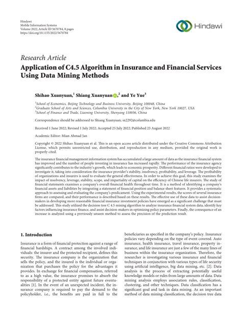 Pdf Application Of C4 5 Algorithm In Insurance And Financial Services Using Data Mining Methods