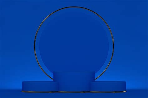 파란색 연단과 최소한의 추상적 배경 3d 렌더링 기하학적 모양 현대 웹 사이트에서 상을위한 무대 빈 제품 스탠드 0명에 대한