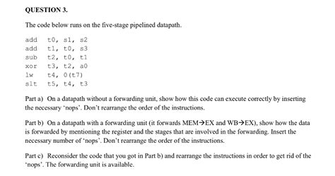 Solved Question 3 The Code Below Runs On The Five Stage