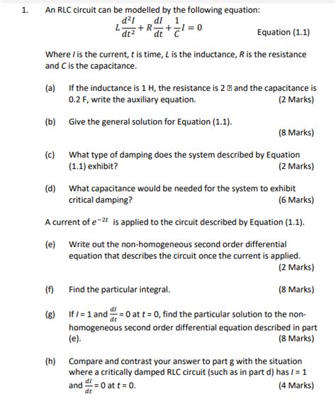 Solved 1 An RLC Circuit Can Be Modelled By The Following Chegg Com