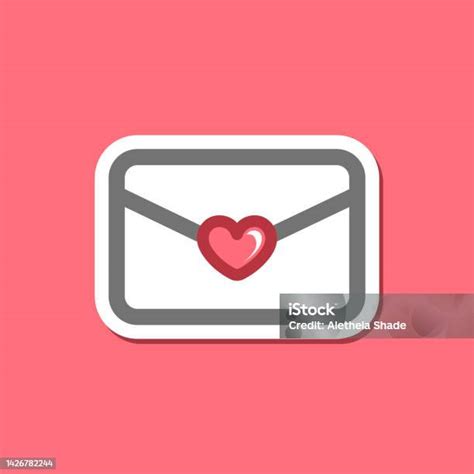 중간 스티커 패치 아이콘 디자인에 하트가 있는 흰색 러브레터 봉투 간단한 귀여운 벡터 만화 그림입니다 2월에 대한 스톡 벡터 아트 및 기타 이미지 Istock