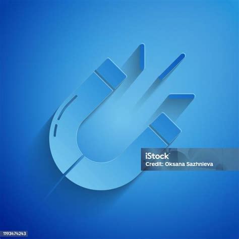 파란색 배경에 격리 된 종이 잘라 자석 아이콘 말굽 자석 자기 자화 매력 종이 아트 스타일입니다 벡터 일러스트레이션 강철에 대한 스톡 벡터 아트 및 기타 이미지 Istock