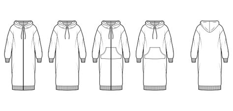 드레스 집업 후드 기술 패션 일러스트레이션 긴 소매 캥거루 파우치 리브 커프스 무릎 길이 스커트 세트 0명에 대한 스톡 벡터 아트 및 기타 이미지 Istock