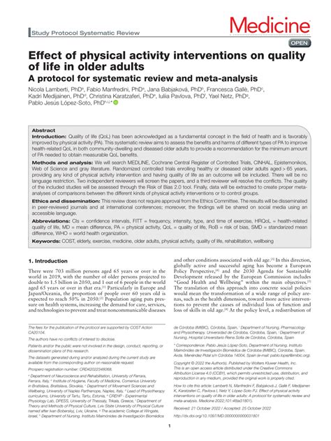 Pdf Effect Of Physical Activity Interventions On Quality Of Life In Older Adults A Protocol