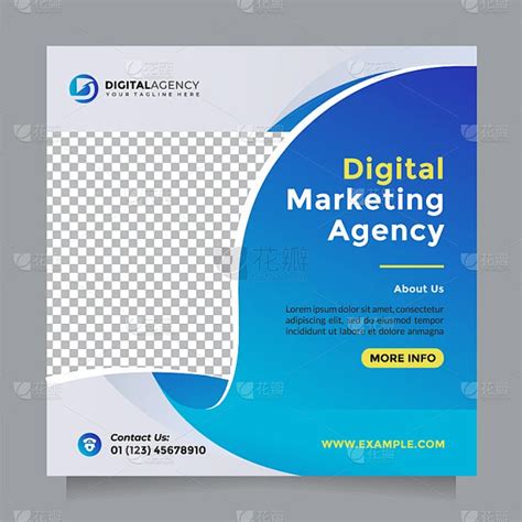 创意创意数字营销机构模板社交媒体张贴和横幅。矢量设计广场横幅推广与现代蓝色素材 花瓣网