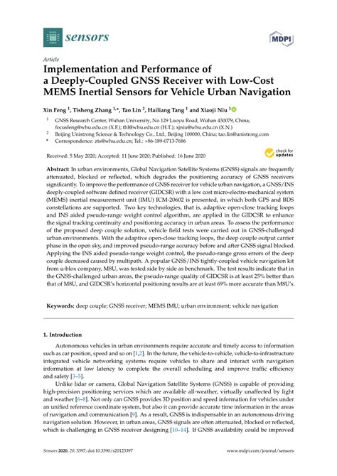 PDF Implementation And Performance Of A Deeply Coupled GNSS Receiver With Low Cost MEMS