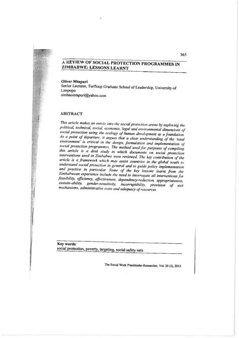PDF A Review Of Social Protection Programmes In Zimbabwe Lessons Learnt
