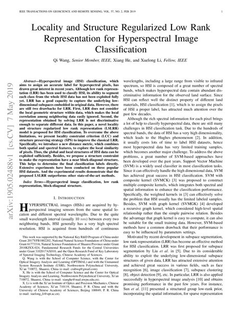Locality And Structure Regularized Low Rank Representation For Hyperspectral Image