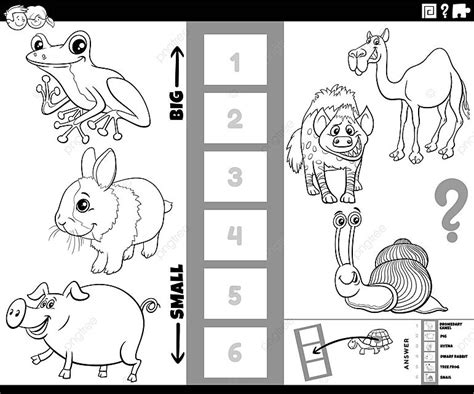 Colorable Cartoon Task Spot The Largest And Smallest Animals In This