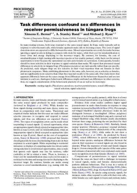 Pdf Task Differences Confound Sex Differences In Receiver