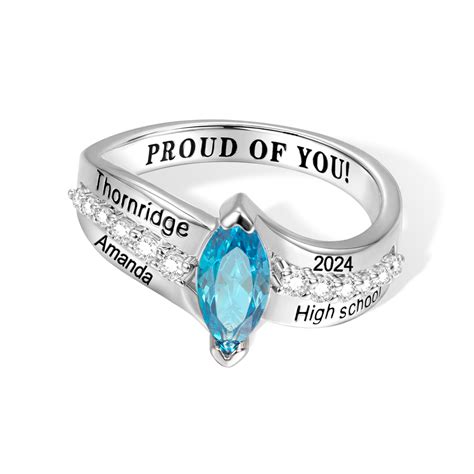 Custom Birthstone School Class Ring With Engraved 2 School Names High