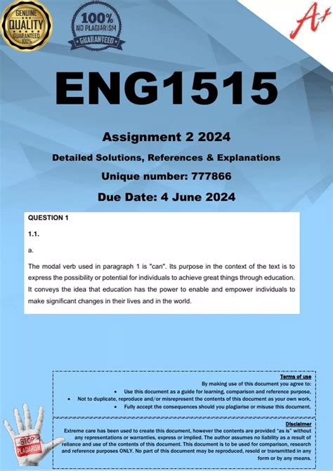 Eng1515 Assignment 2 Complete Answers 2024 777866 Due 4 June 2024