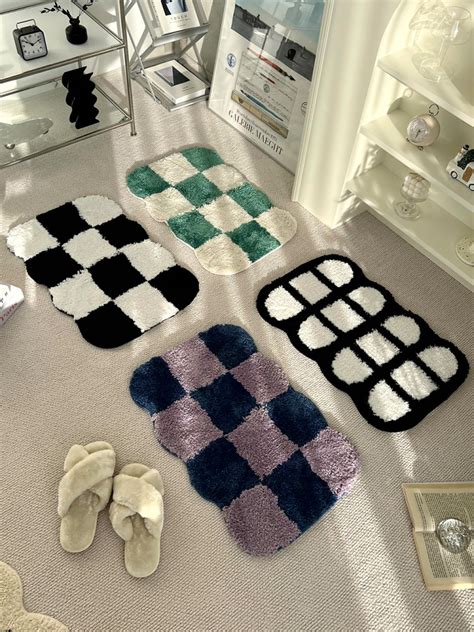 썸띵플레이 미드센츄리모던 패턴 발매트 체커보드 터프팅 욕실발매트 위시버킷